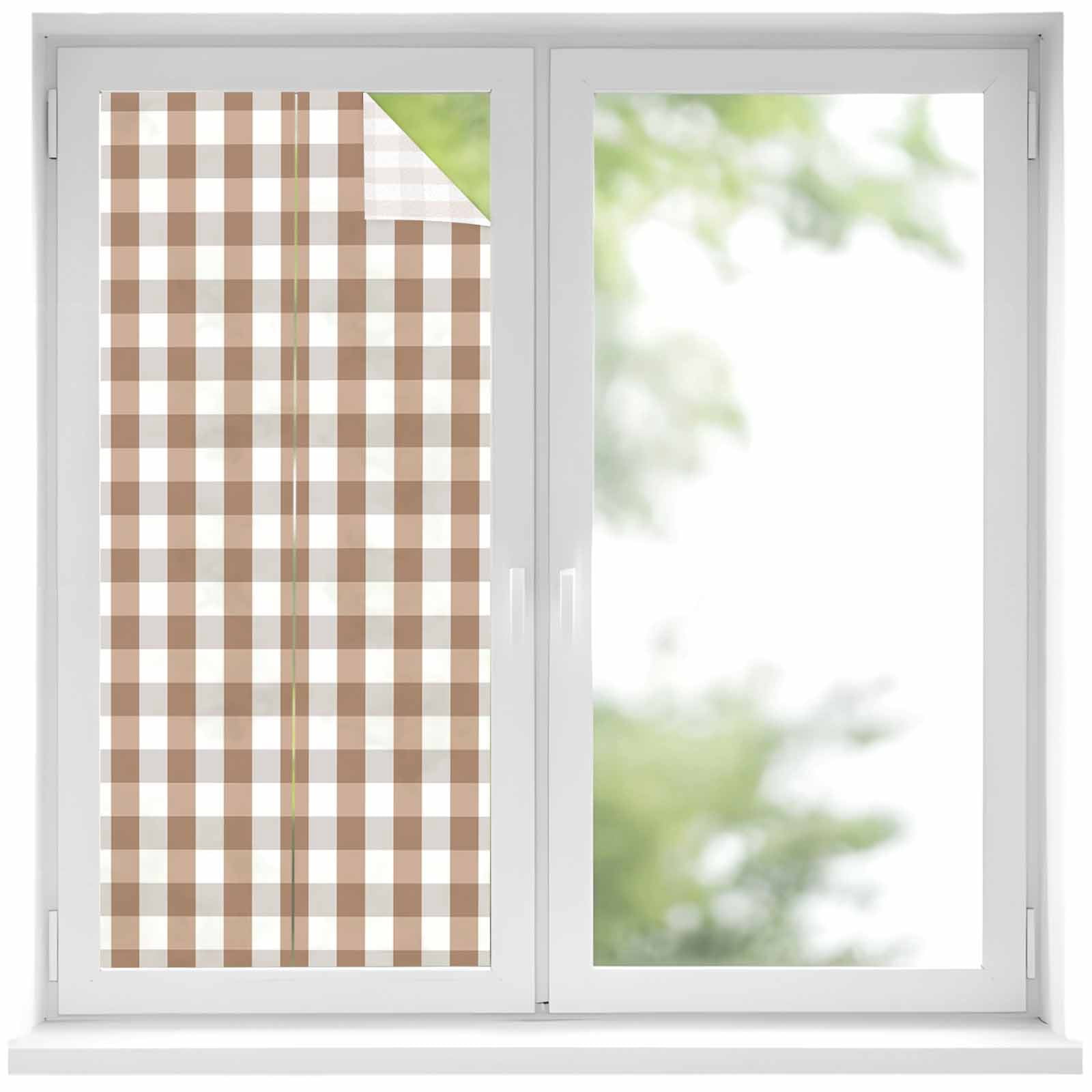 Brown White Window Privacy Film Grey Buffalo Plaid Texture Decorative ...