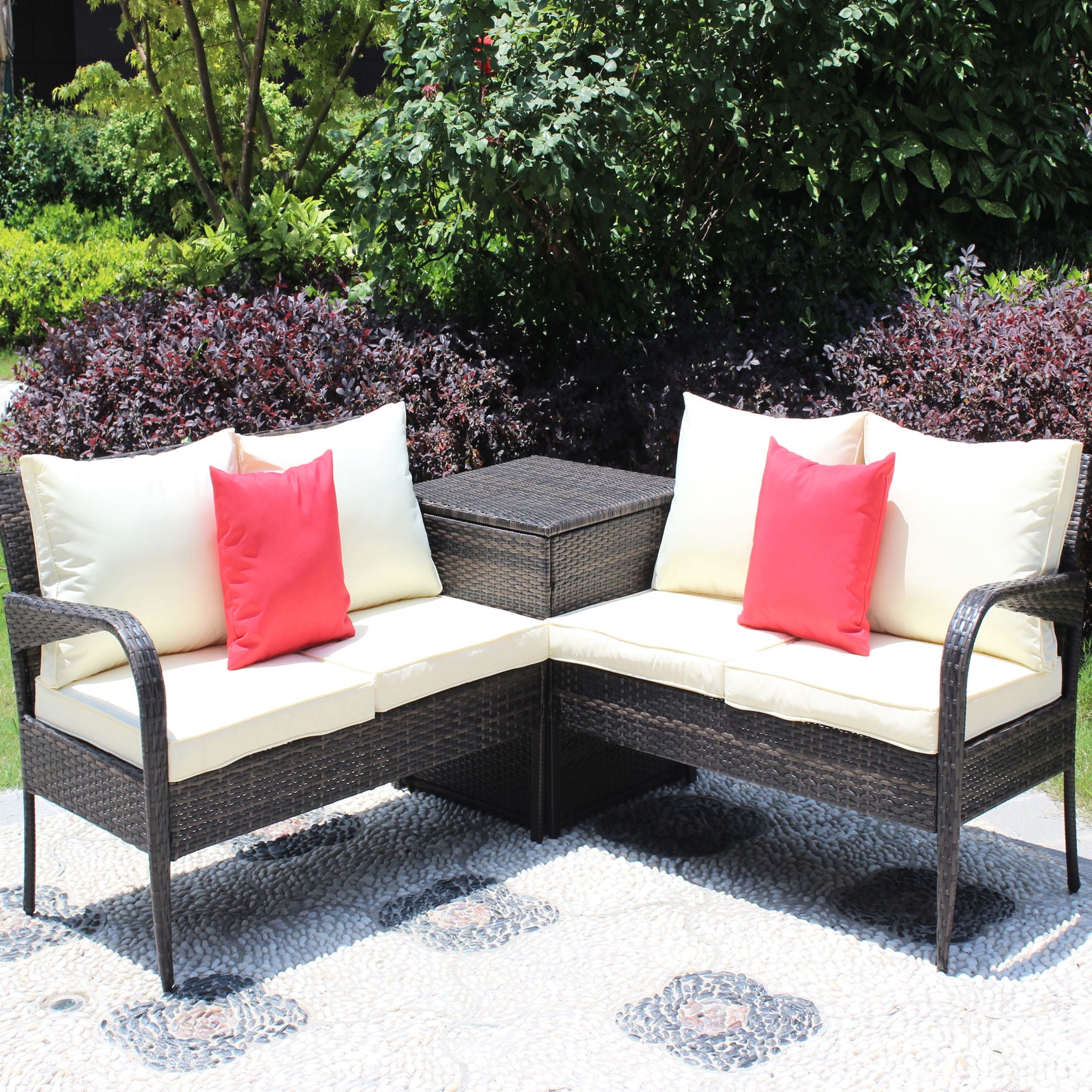 Brown Wicker 3 Piece Outdoor Sectional Sofa Set with Storage | Stylish ...
