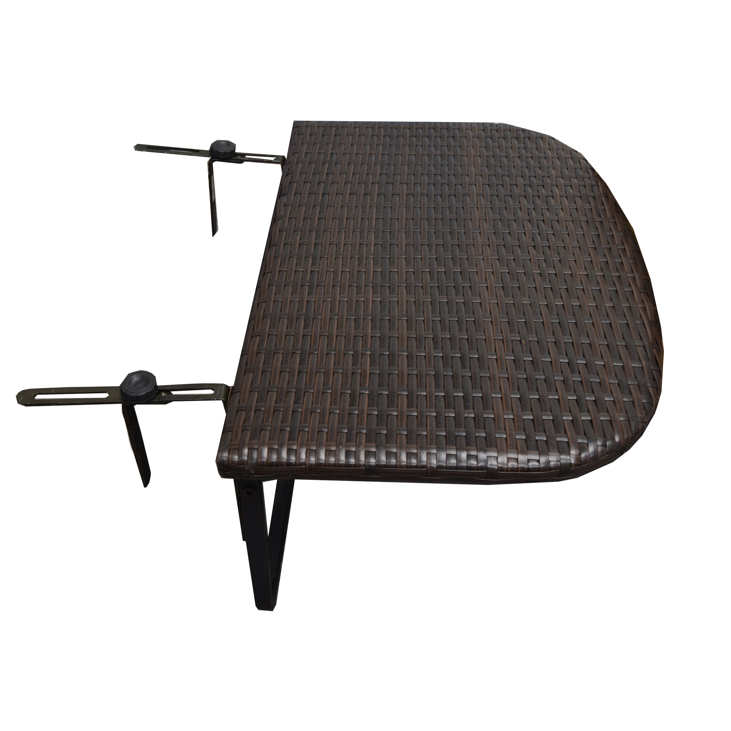 Brown Wicker Foldable Patio Balcony Table with Adjustable Clamps ...