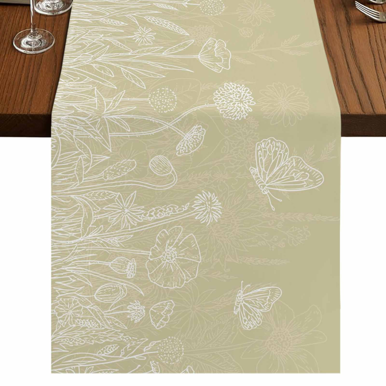 Brown Wildflowers 36 Inch Table Runner, Modern Floral Butterfly Plant ...