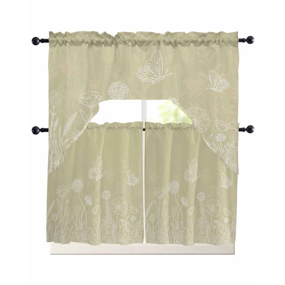 Brown Wildflowers Swag Kitchen Curtains Sets for Windows 24 Inch Length ...