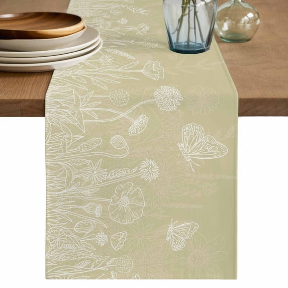 Brown Wildflowers Table Runner 120 Inches, Modern Floral Butterfly ...