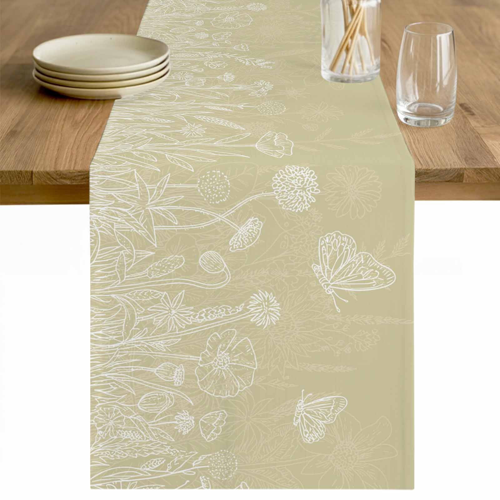 Brown Wildflowers Table Runner - 60 Inch Long Modern Floral Butterfly ...