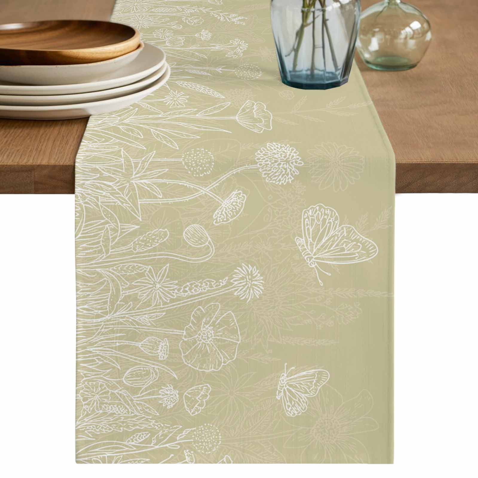 Brown Wildflowers Table Runner 60 Inches, Modern Floral Butterfly Plant ...