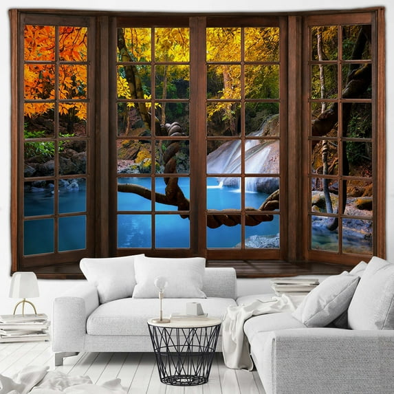 Brown Window Forest Landscape Tapestry Mountain Lake Autumn Maple Trees ...