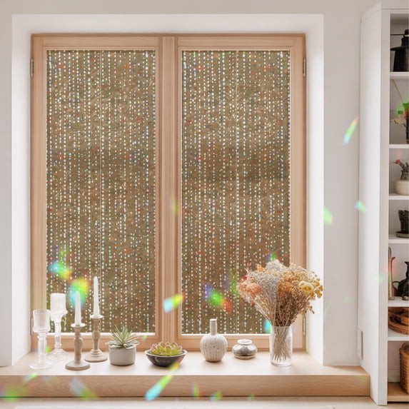 Brown Window Privacy Film White Dots and Lines Fiber Abstract Art ...