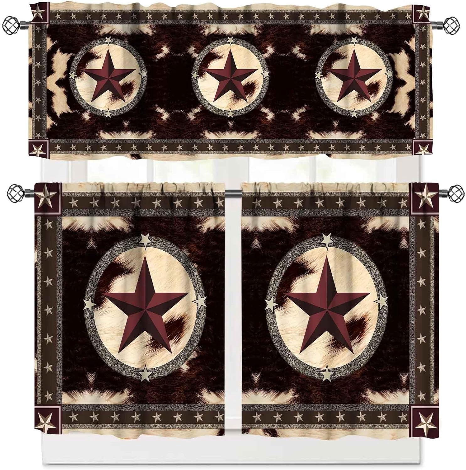Brown Window Valance for Kitchen,Western Rustic Texas Star Brown Cow ...