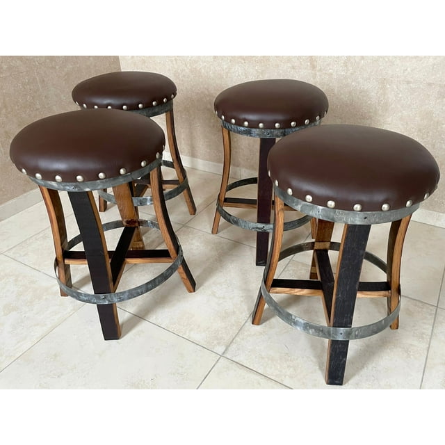 Brown Wine Barrel Bar Stool - Whiskey Barrel Stave Pub Stool - Counter ...