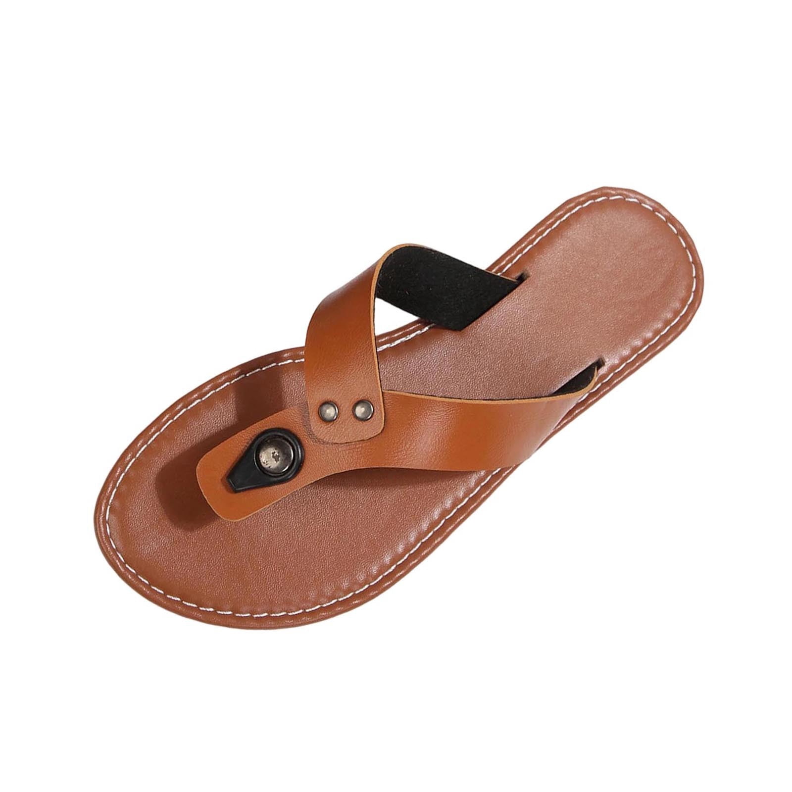 Brown Women Casual Color Block Flat Slippers Toe Straps Summer Beach ...