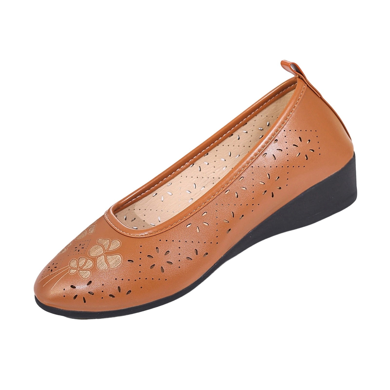 Brown Women Casual Flat Loafers Shoes Hollow Out Print Design Round ...