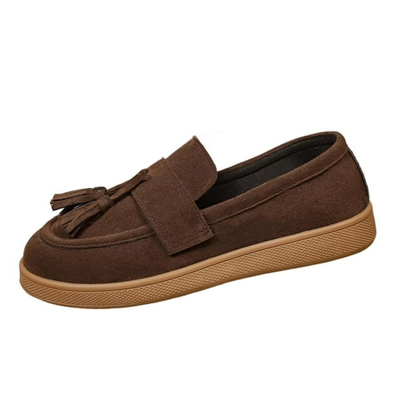 Brown Women Casual Tassel Loafers Flat Shoes Slip On Comfortable ...