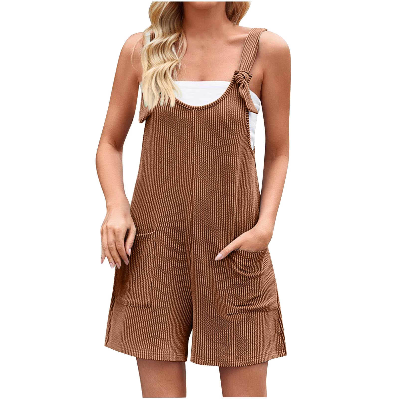 Brown Women Coveralls Shortalls Loose Fit Overalls Shortalls Shorts ...