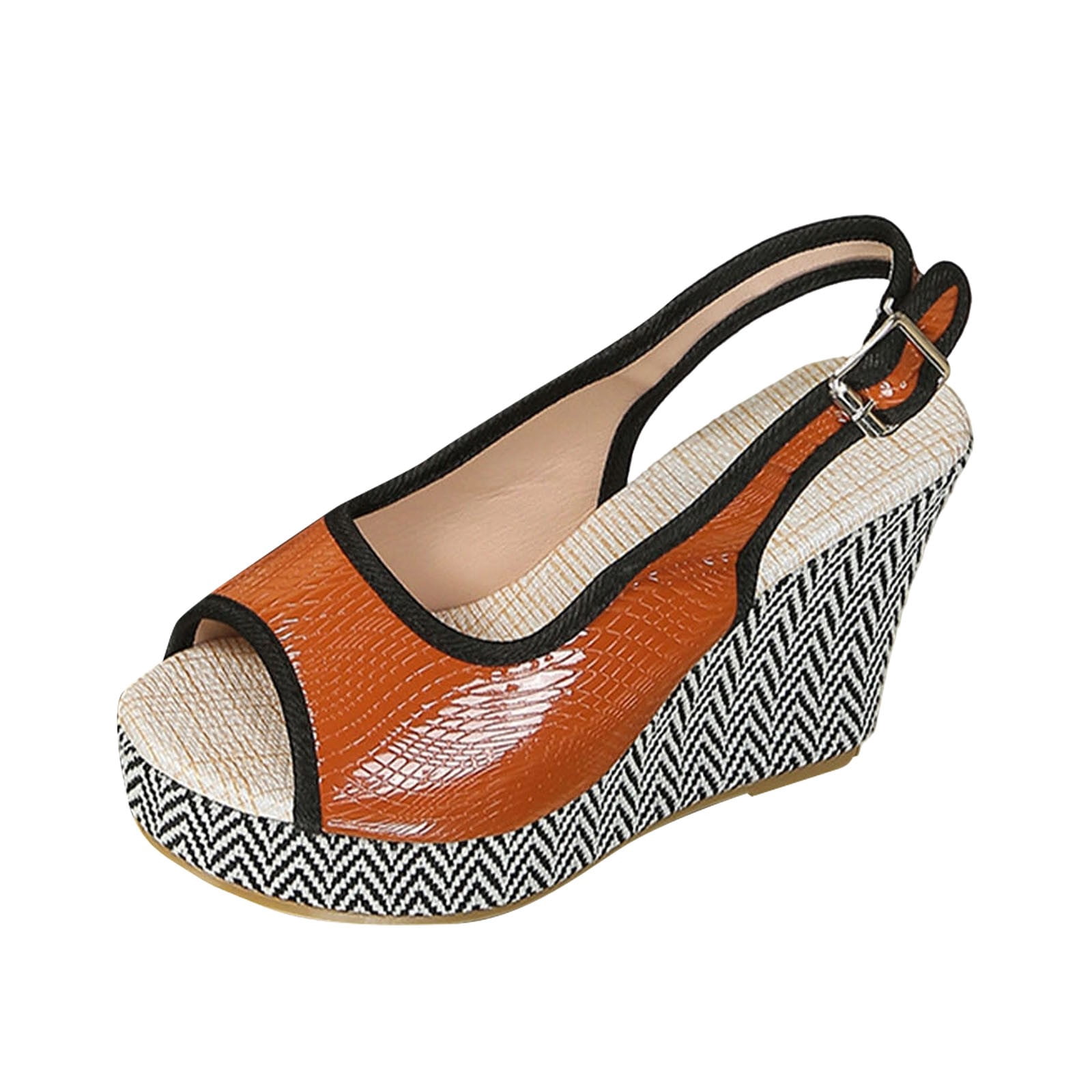 Brown Women Height Increase Wedge Heel Sandals Peep Toe Strap Plus Size ...