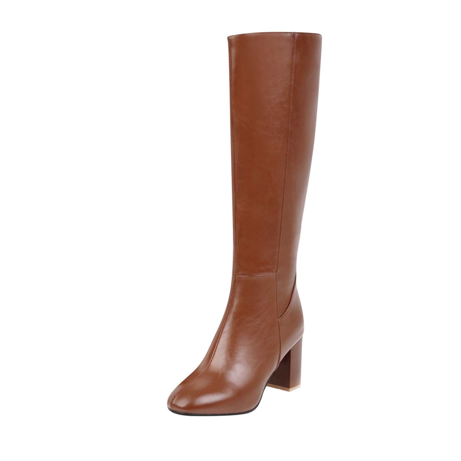 Brown Women High Heel Tall Boots With Side Zipper And Thick Sole ...
