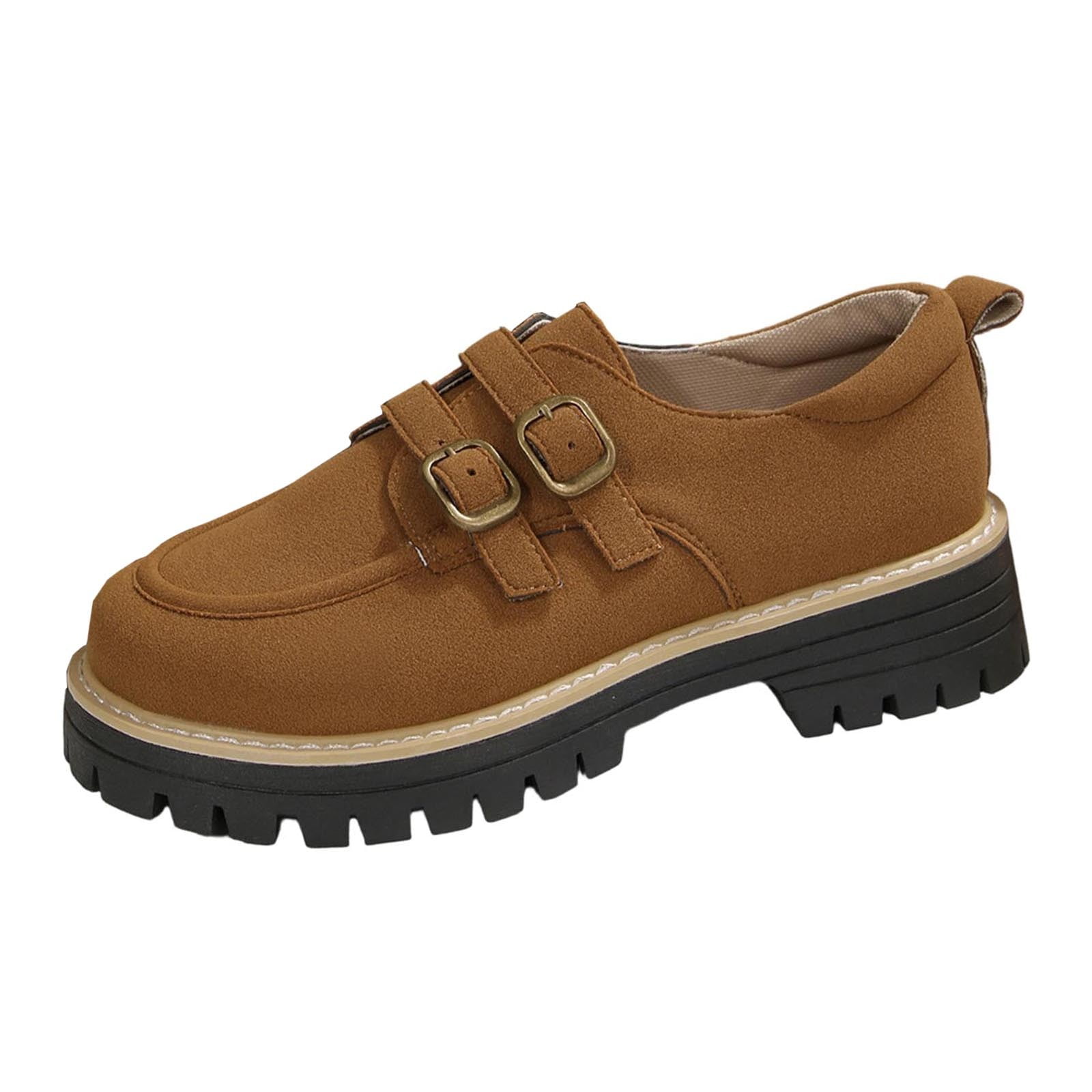 Brown Women Retro-Inspired Loafers With Thick Sole And Mid Heel For ...