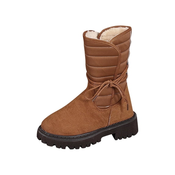 Brown Women Round Toe Snow Boots Plus Velvet Warm Cover Legs Flat ...