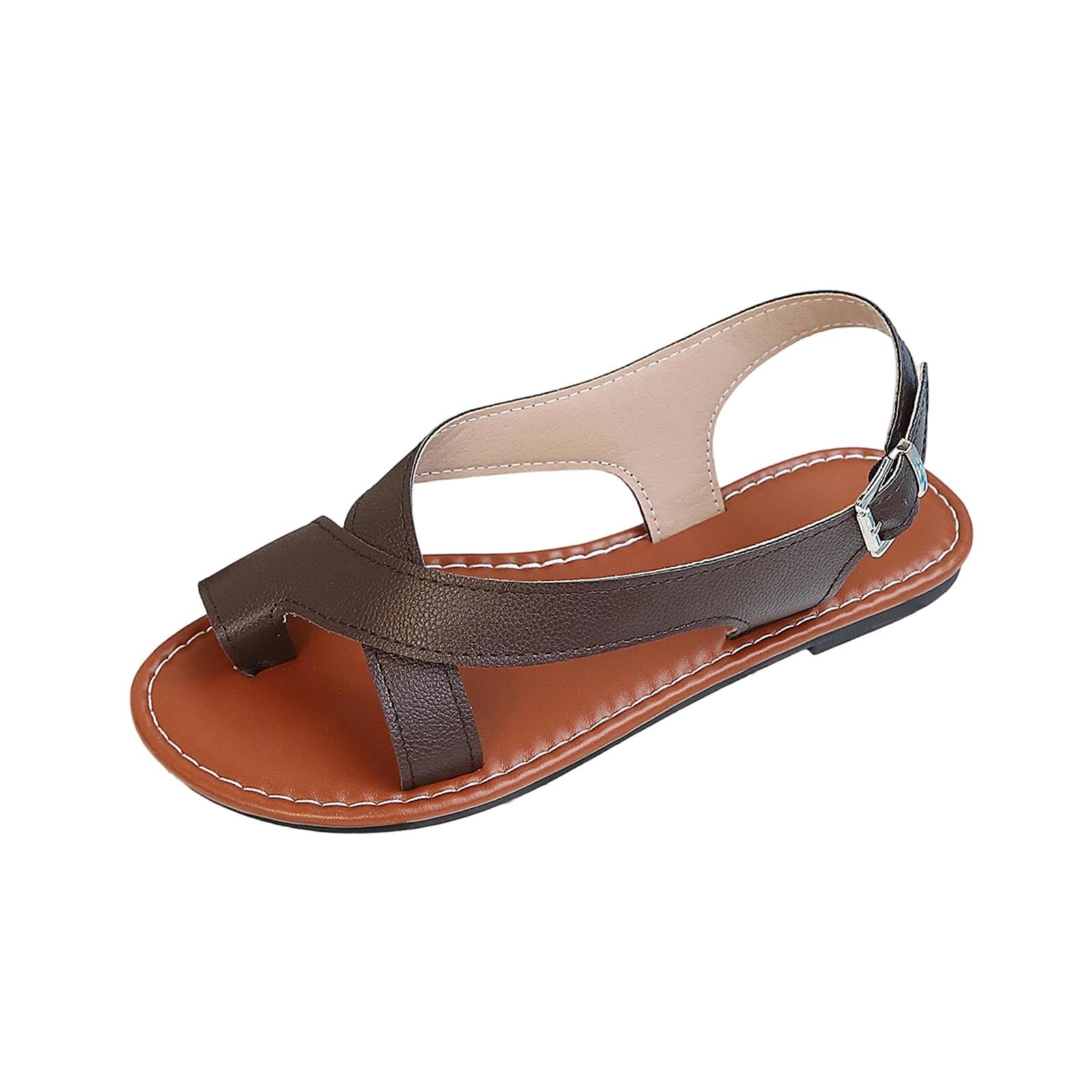 Brown Women'S Casual Versatile Stylish Round Toe Toe Buckle Flat ...
