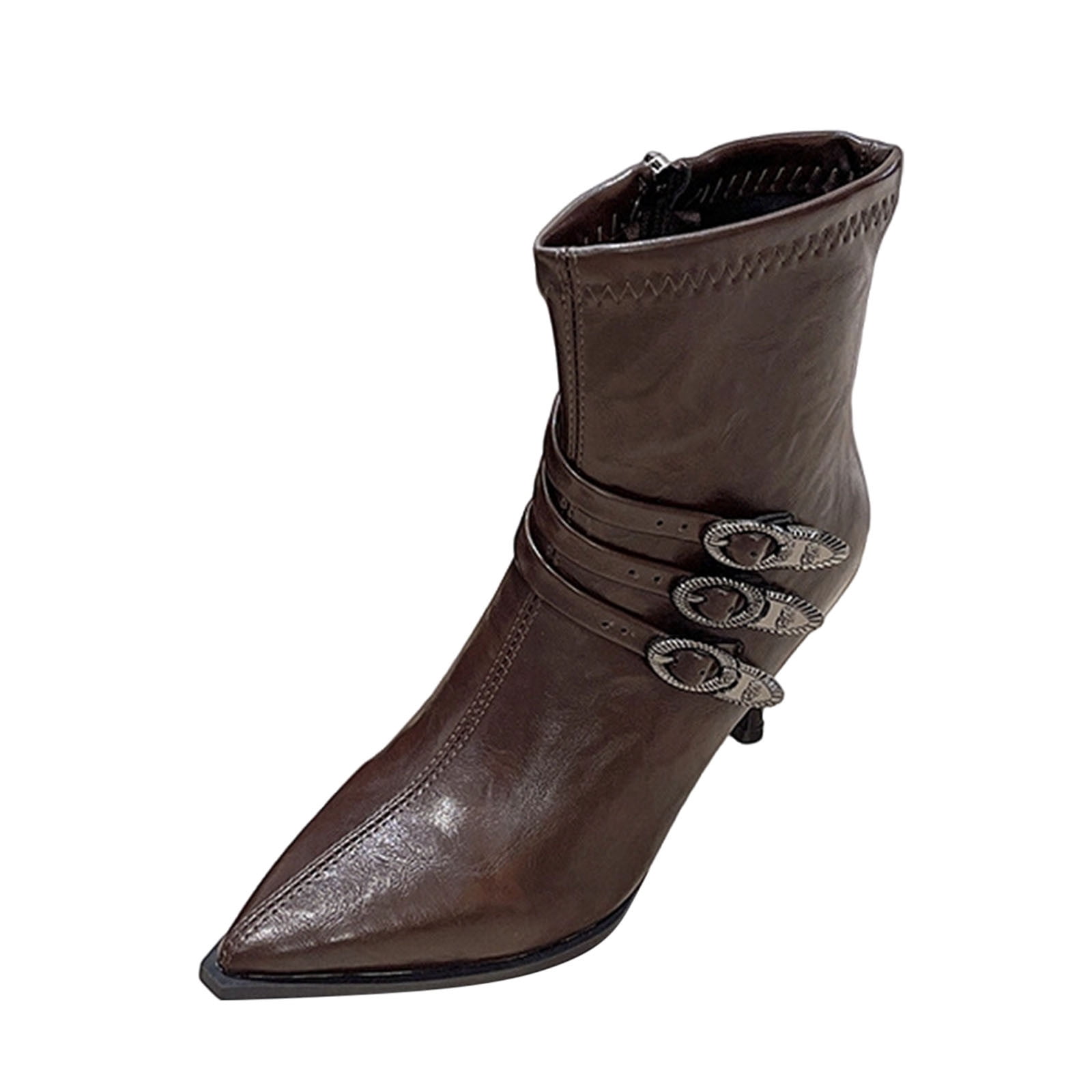 Brown Women'S Casual Winter Ankle Boots Fashion Solid Pointed Toe Side ...