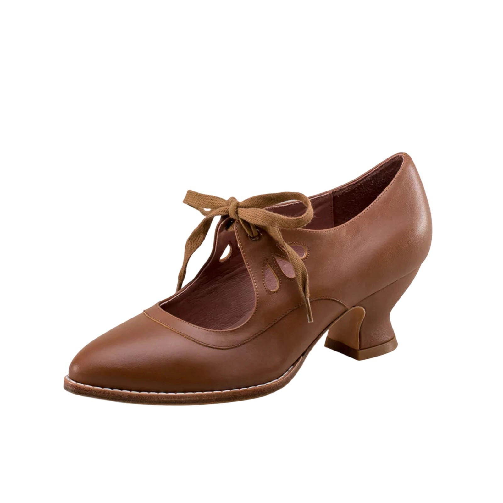 Brown Women'S Lace-Up High Heels With Hollow Out Design, Chunky Heel ...