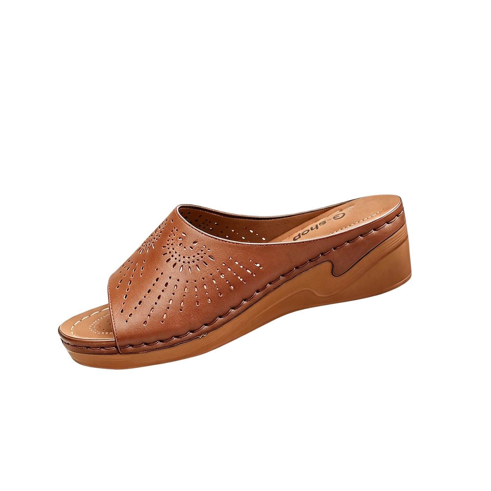 Brown Women'S Large Size Wedge Heel Hollow Out Spring Summer Fish Mouth ...