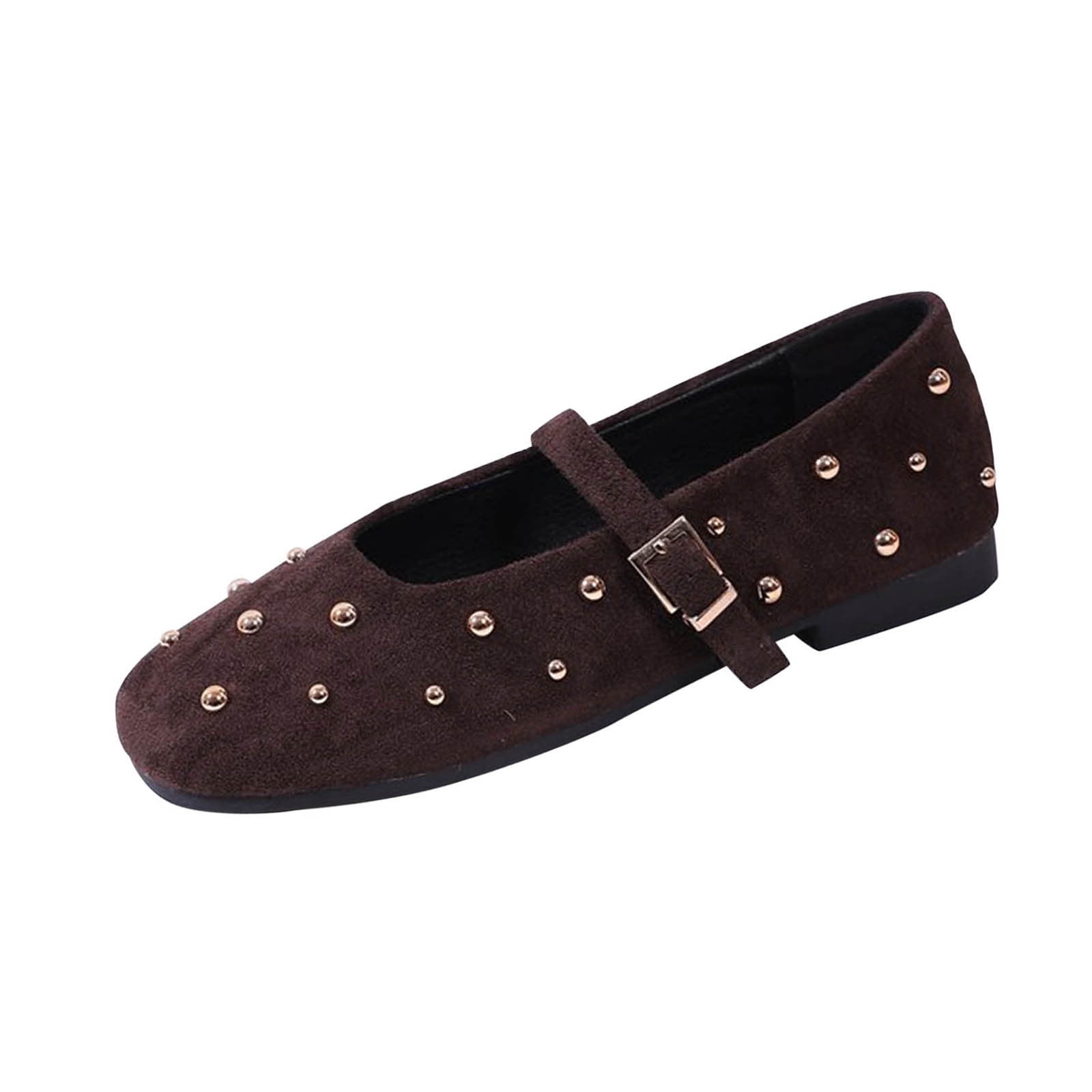 Brown Women'S Mary Jane Shoes With Studded Strap Soft Sole Adjustable ...