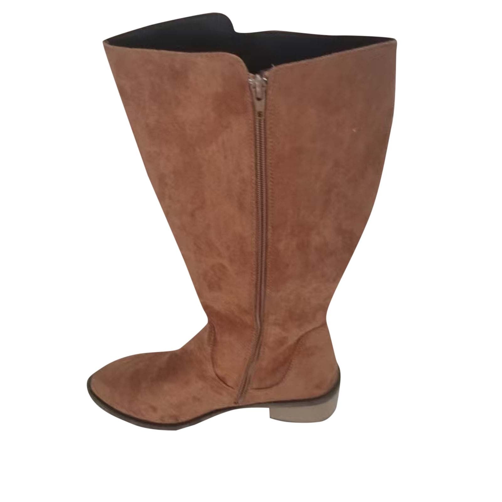 Brown Women'S Matte Leather Boots With Side Zipper, Chunky Heel ...