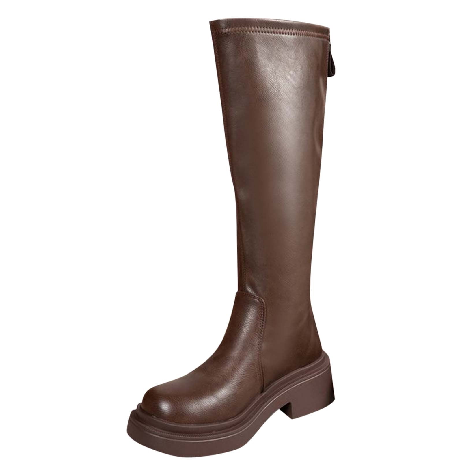 Brown Women'S Platform Sole Knight Mid Calf Boots Knee-Length With ...