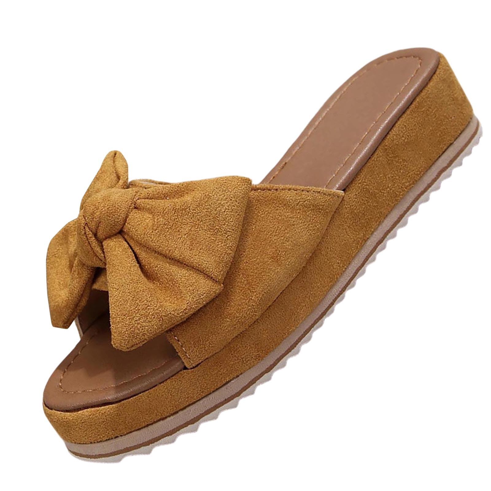 Brown Women'S Summer Beach Wedge Heel Open Toe Bowknot Over Knee Thick ...