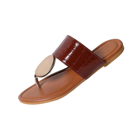 Brown Women'S Versatile Plus Size Metal Disc Flops Spring Summer Style ...