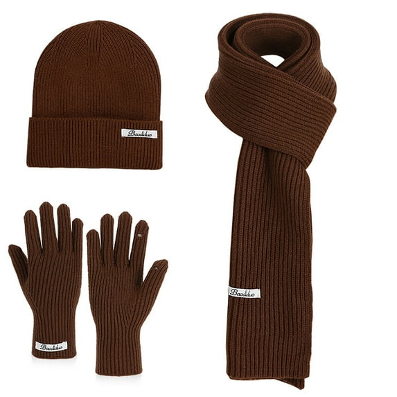 Brown Women'S Winter Hat Scarf Gloves Set Knitted Thermal Ear ...
