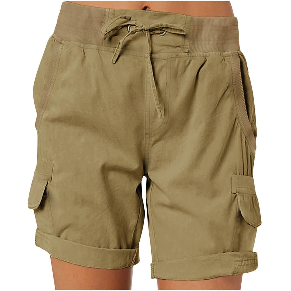 Brown Women Shorts Loose Fit Trousers Pants Shorts for Women Faux Gauze ...