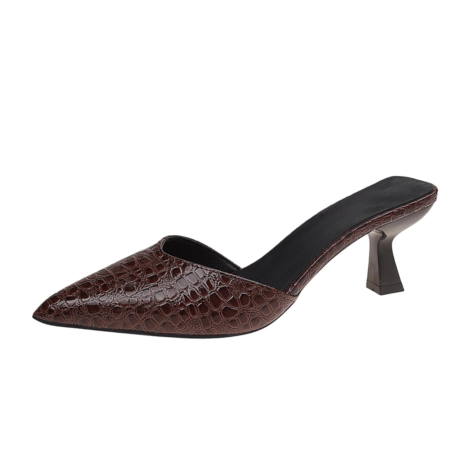 Brown Women Slip On Classic High Heel Pumps With Pointed Toe Retro ...