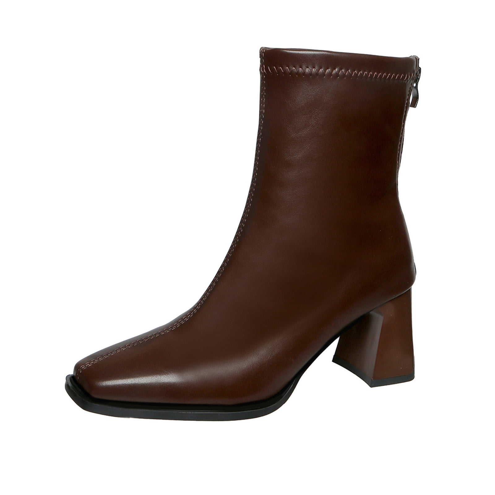 Brown Women Stylish Cold Season Ankle Boots With Circular Toe Side ...