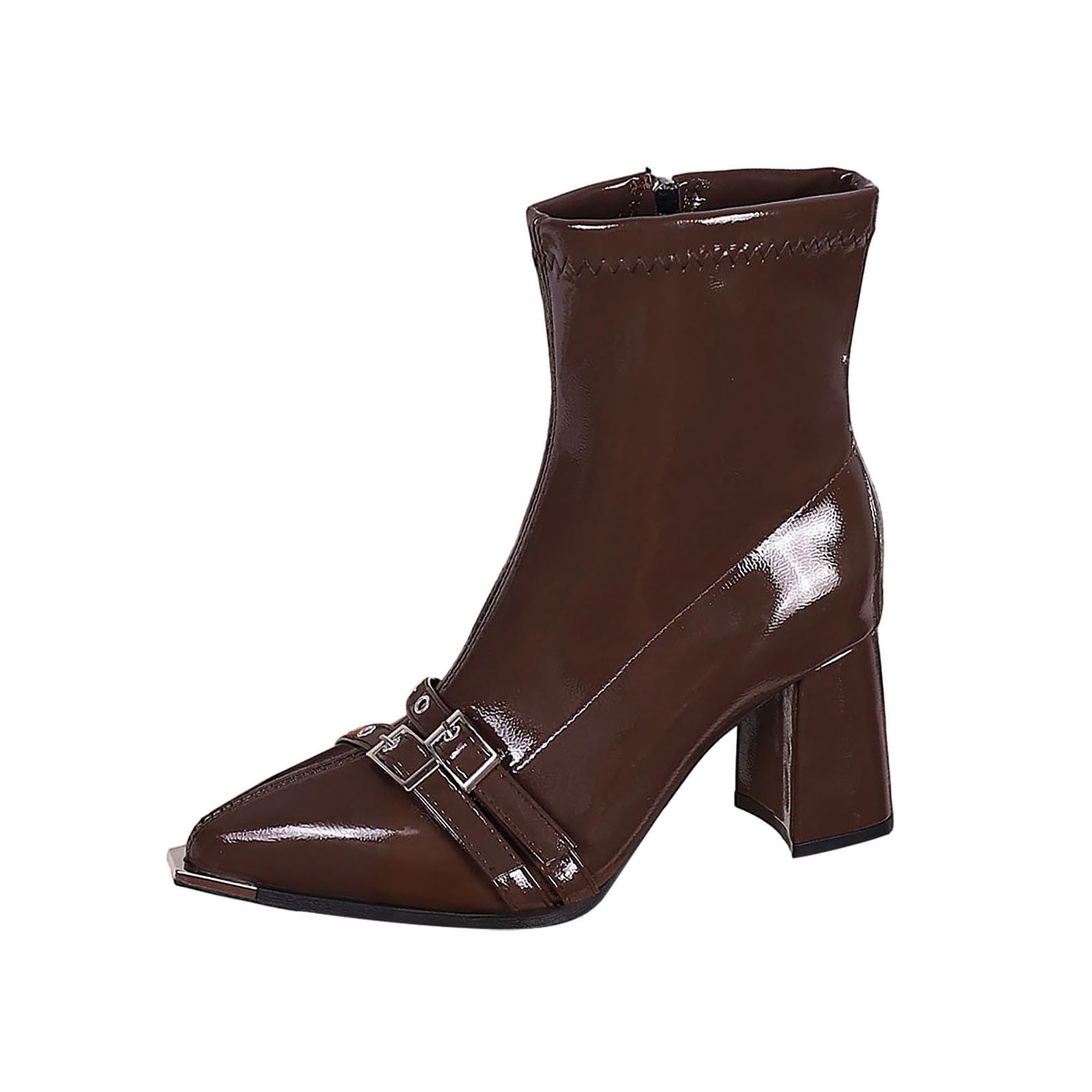 Brown Women Stylish Cold Season Ankle Boots With Circular Toe Side ...
