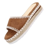 Brown Women Woven Wedge Heel Round Toe Shoes Solid Color Comfortable ...