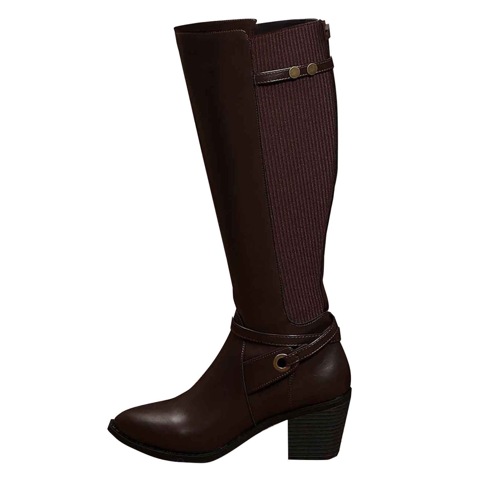 Brown Womens Boots British Style Pointed Toe Side Zipper Chunky Heel ...