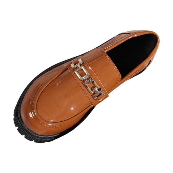 Brown Womens Casual Loafers Versatile British Style Plus Size Metal ...