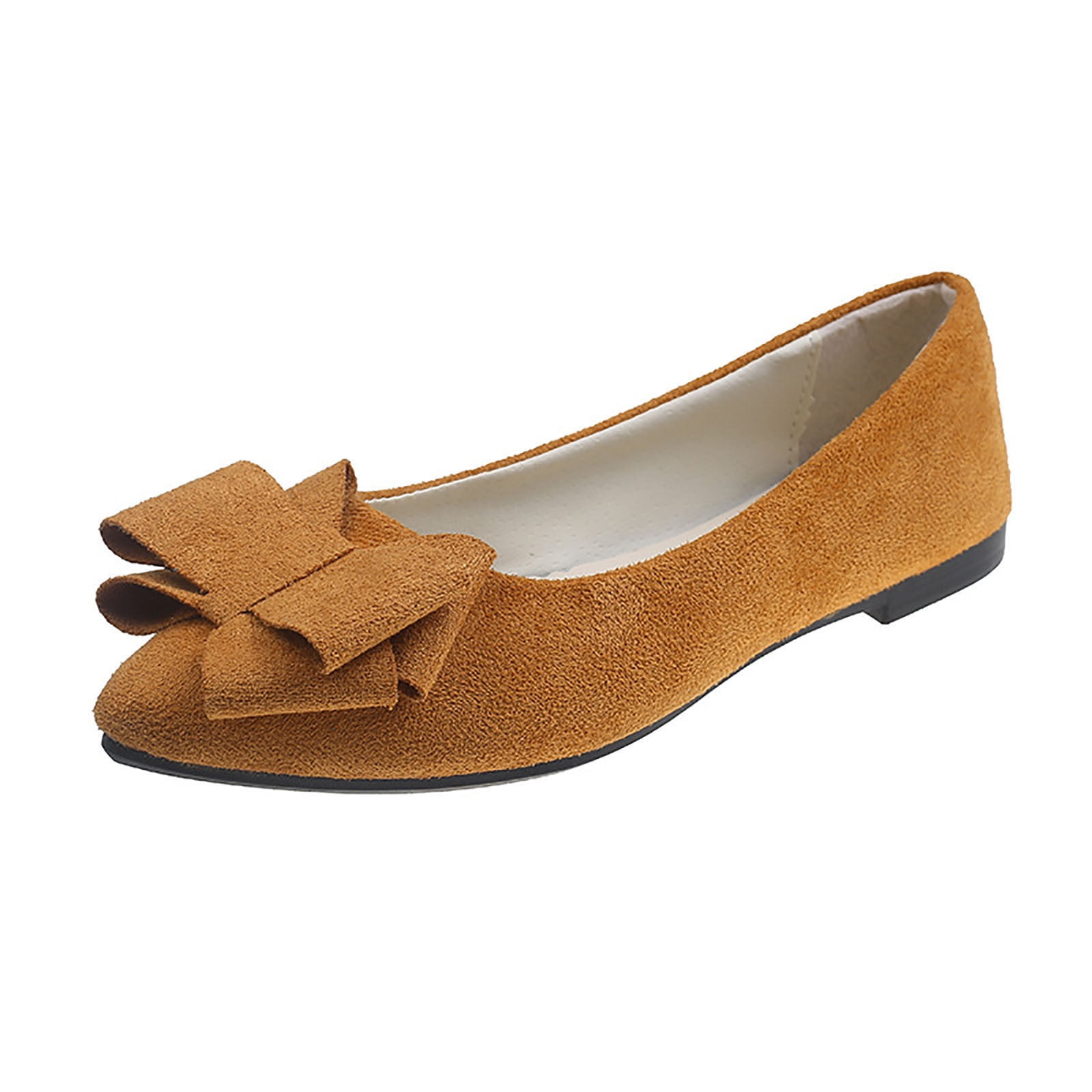 Brown Womens Casual Pointed Toe Flat Shoes With Decorative Bow Detail ...