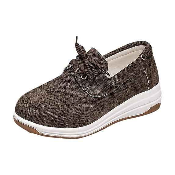 Brown Womens Closed Toe Shoes With Lace-Up Design And Thick Sole For ...