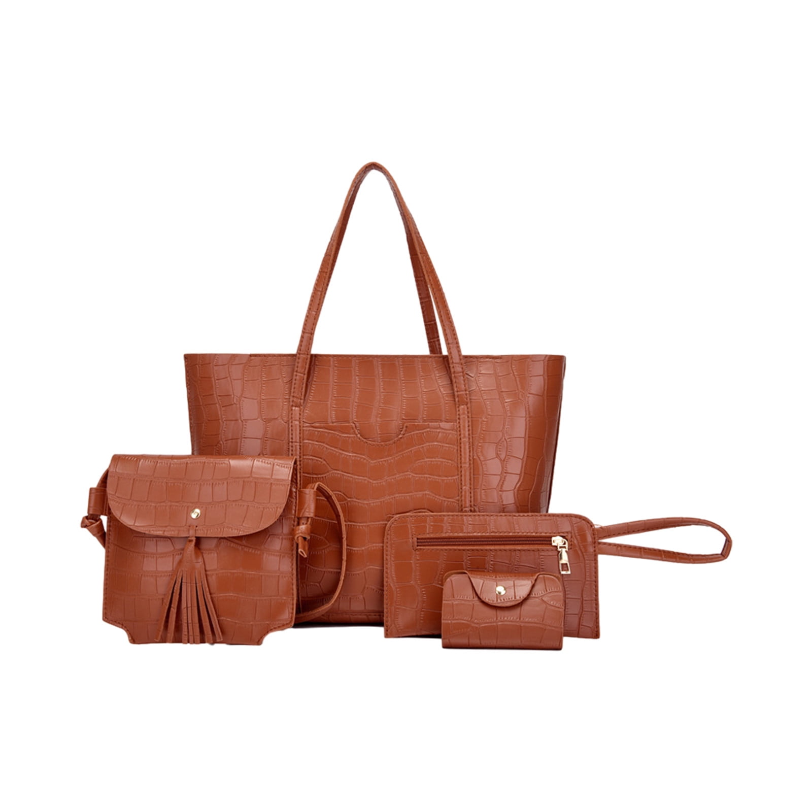 Brown Womens Embossed Pattern Bag Collection With Large Main Tote And ...