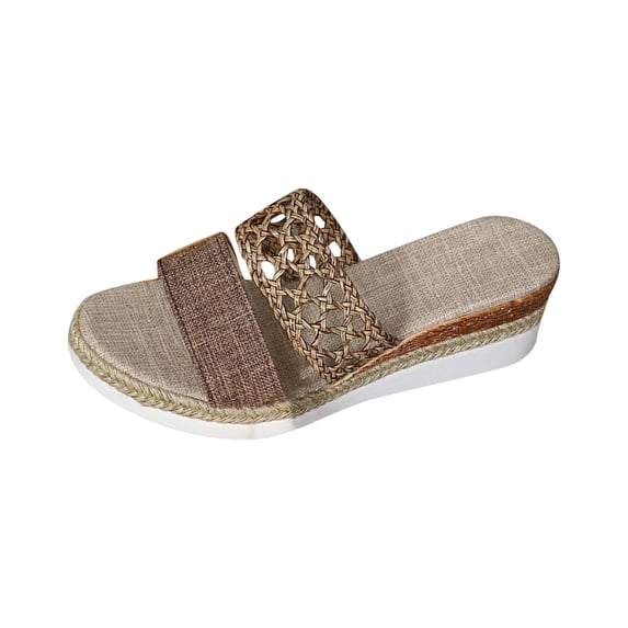 Brown Womens Fish Mouth Open Toe Sandals Woven Sole Wedge Heel Thick ...