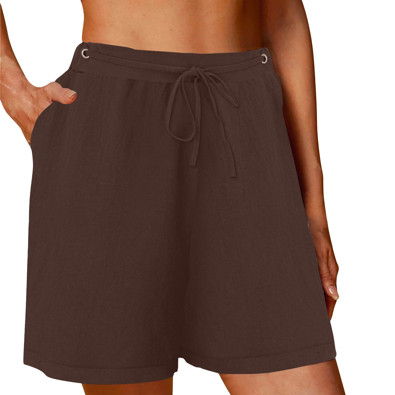 Brown Womens Flare Bell Bottom Plain Bootcut Leg Shorts Loose Fit ...
