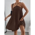 Brown Womens Halter Neck Backless A-Line Mini Dress For Casual Vacation ...