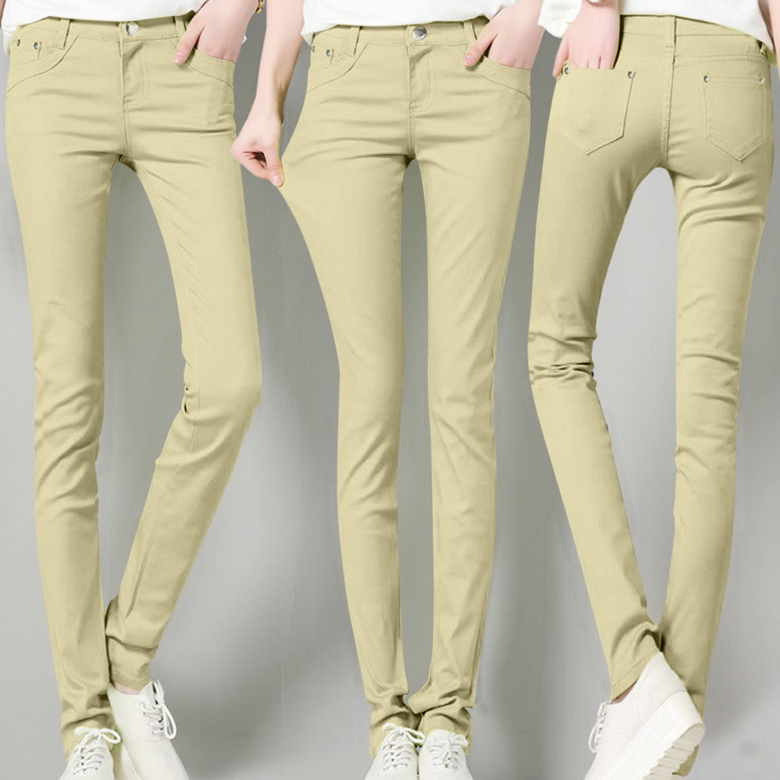 Brown Womens Pants High Rise Fashion Jean Classic Solid Color Jeans ...