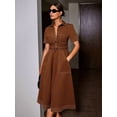 Brown Womens Shirt Dress With Collar, Front Button, Patch Pockets ...