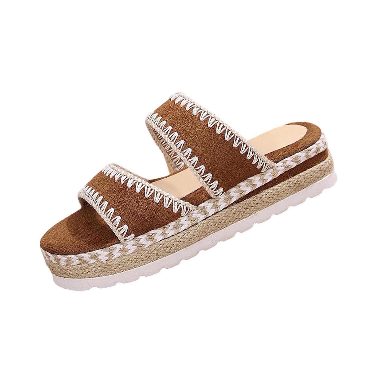 Brown Womens Slide Sandals Thick Raised Sole Comfortable Footwear For ...