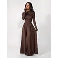 Brown Womens Solid Color Slim Fit Long Sleeve Maxi Dress Elegant ...