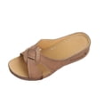 Brown Womens Solid Wedge Open Toe Slides With Thick Sole And Cushioned ...