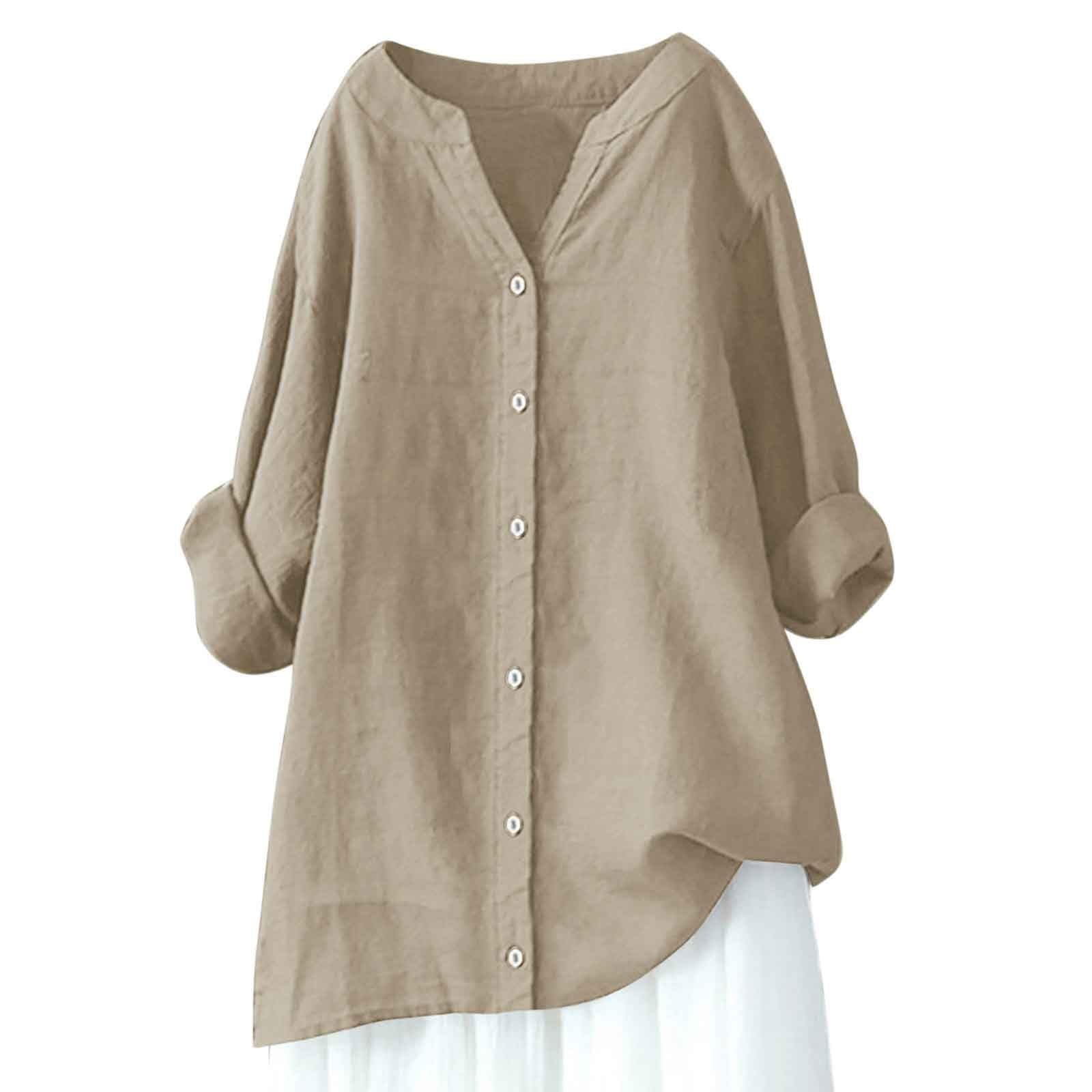 Brown Womens Tops Muslin Blouse Women's Elegant Plain T Shirt V Neck ...