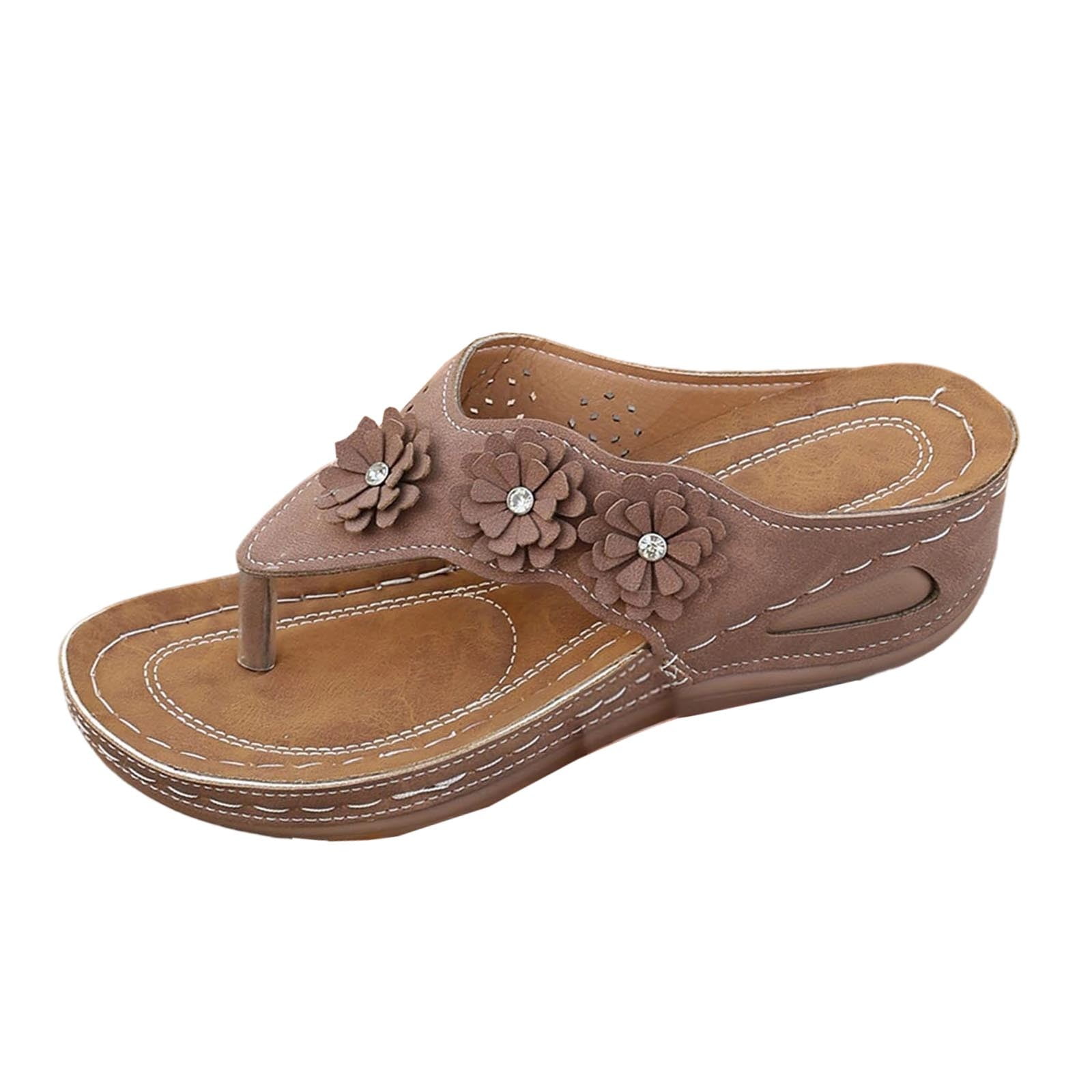 Brown Womens Wedge Heel Slippers One Strap Design Open Toe Casual ...